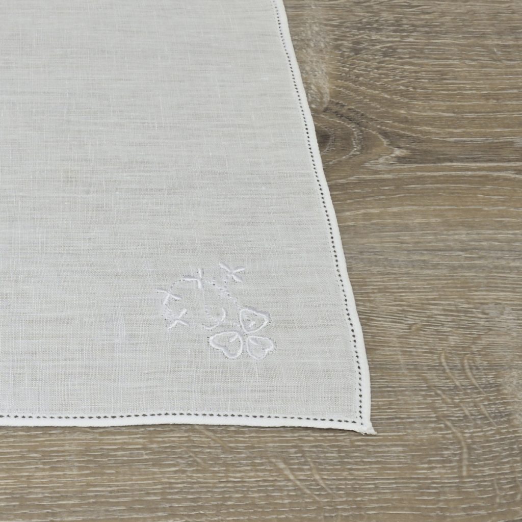 Shamrock and Hemstitch Linen Handkerchief - Flax & Thimble